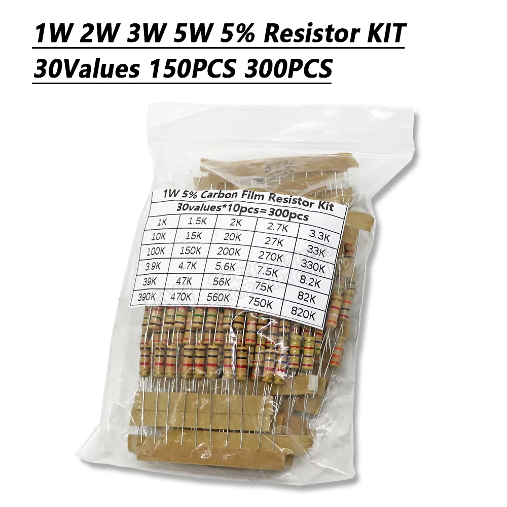 150PCS-300PCS-Resistor-Kit-1W-2W-3W-5W-5-30Kinds-X-10PCS-Carbon-Film ...