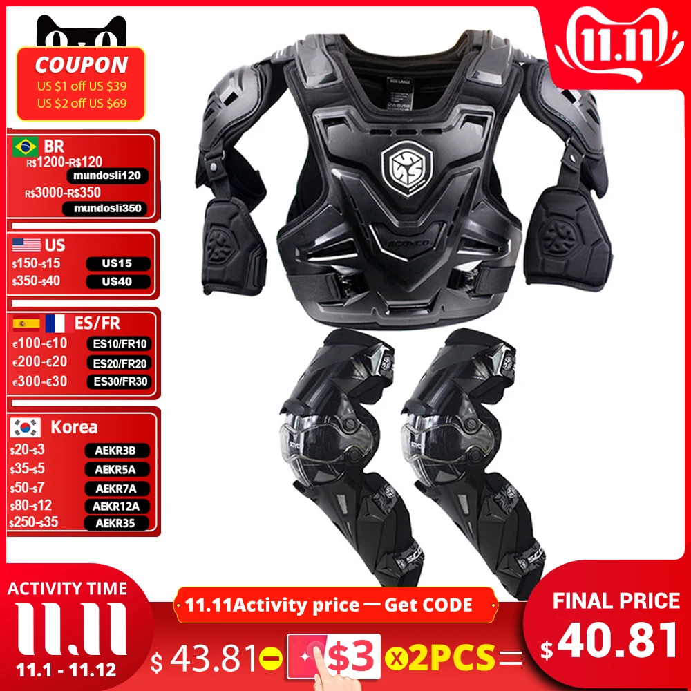 Scoyco モトクロス用のオートバイのジャケット,男性用のボディアーマー,モトクロスとクロスの保護,オフロードのレースとニープロテクター ...