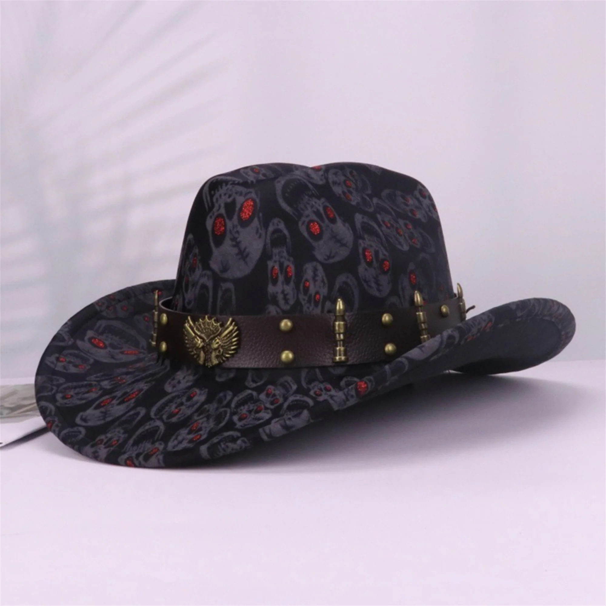 Spooky Halloween Cowboy Hat with Skull Design Wide Brim Western Cap for ...