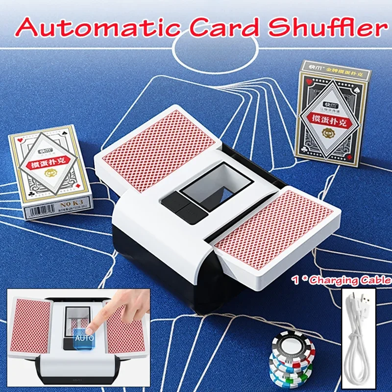 Automatic Card Shuffler with Retractable Tail USB-C Rechargeable Poker ...