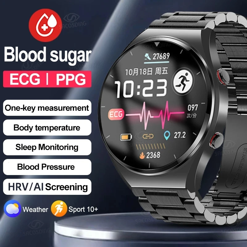 Noninvasive Blood Sugar Smart Watch Men ECG+PPG Precise Body ...