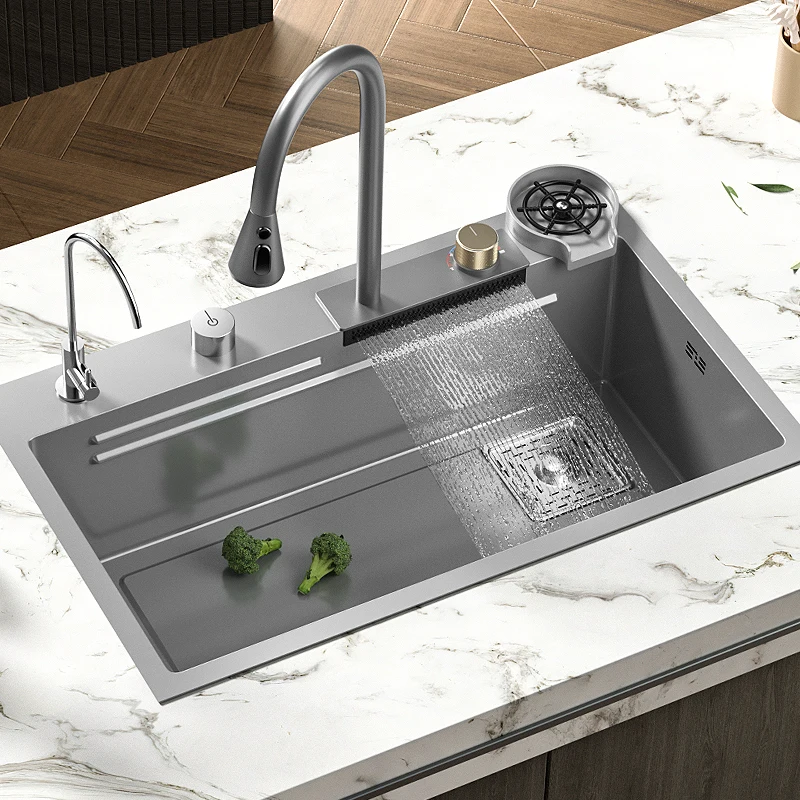 Kitchen-Sink-Nano-304-Stainless-Steel-Waterfall-Sink-Large-Single-Bowl ...