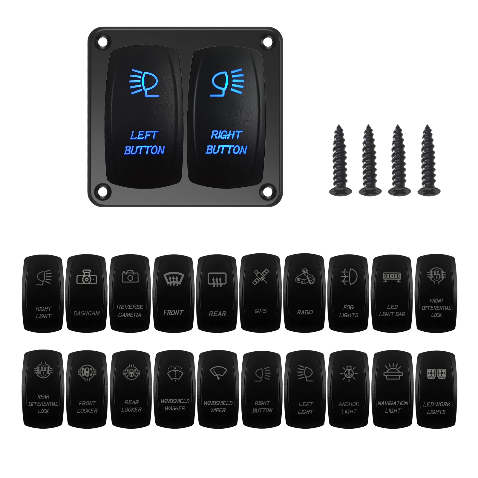 2-Gang-Rocker-Switch-Panel-Blue-LED-Light-Switch-Panel-Toggle-Switch-ON ...