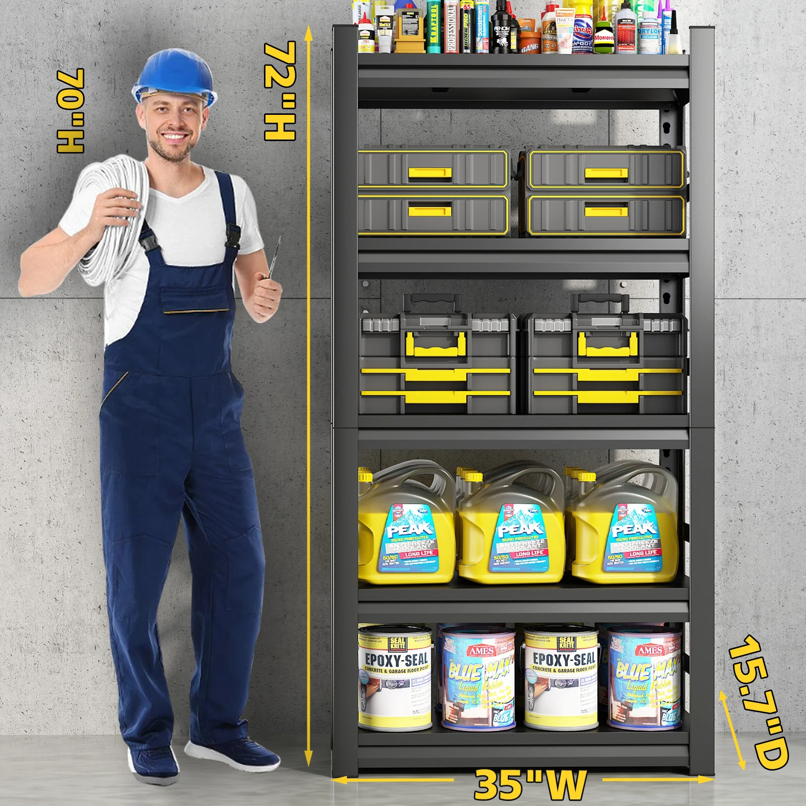 72-H-Garage-Shelving-Unit-and-Storage-Easy-Assembly-Metal-Shelves-5 ...