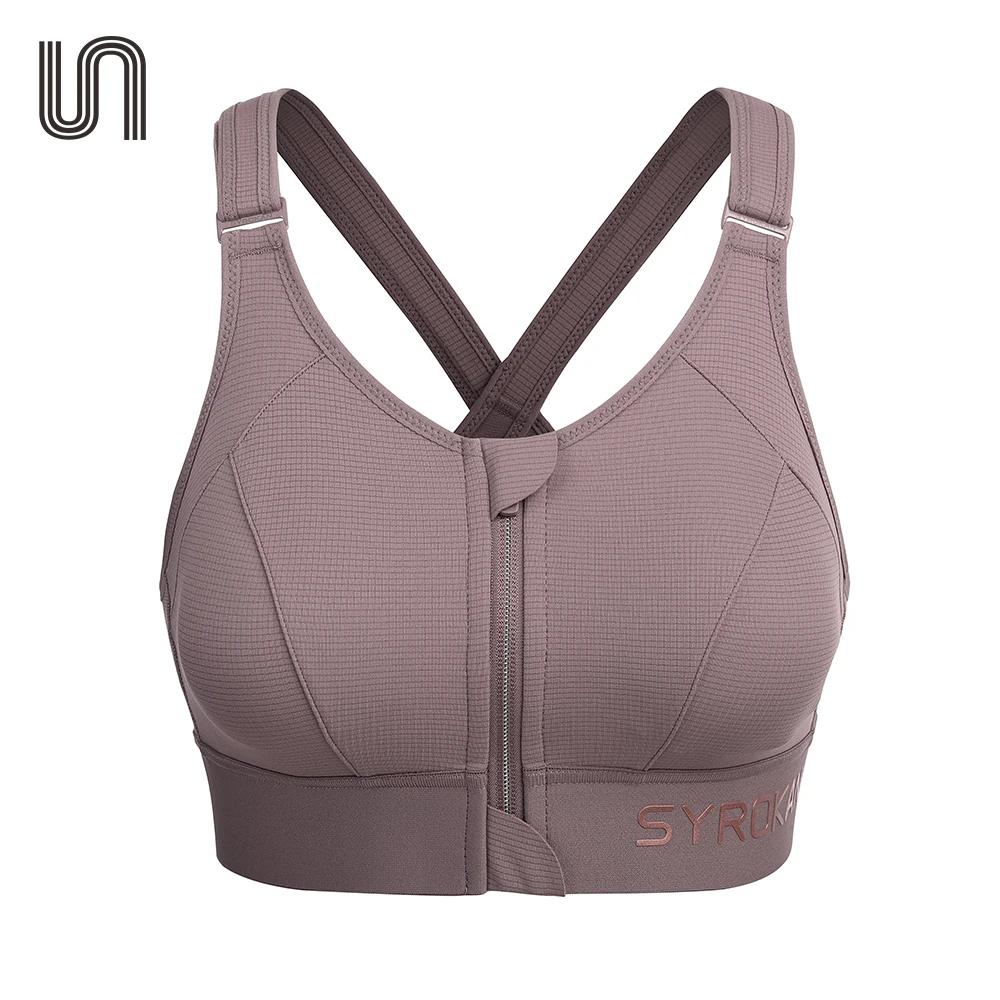 SYROKAN-Sports-Bra-High-Impact-Zip-Front-Adjustable-Straps-Strappy ...