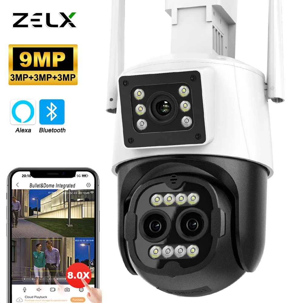 9MP-4K-HD-WiFi-IP-Camera-Outdoor-8X-Zoom-Three-Lens-Dual-Screen-PTZ-Cam ...