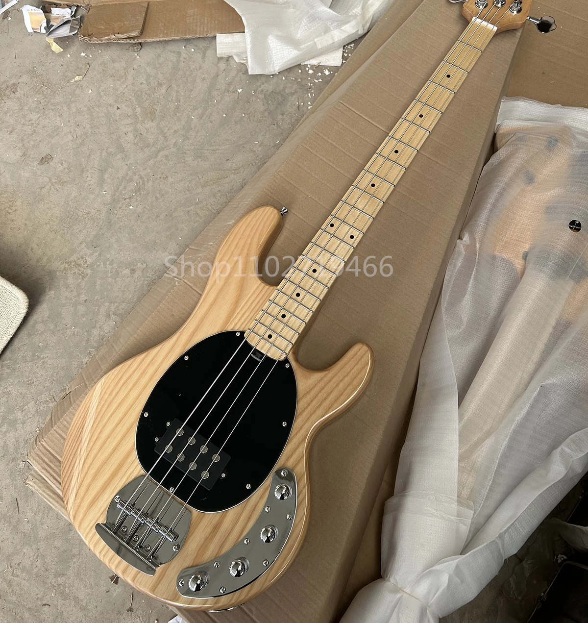 Factory-Natural-Wood-Color-4-Strings-Electric-Bass-Guitar-Ash-Body-Maple-Fretboard-Chrome ...