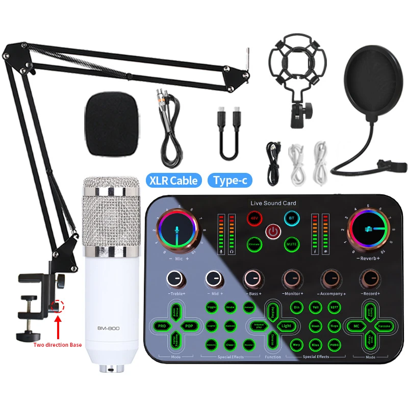 Estúdio microfone pc kit com bm800 48v dj16 placa de som interface de ...