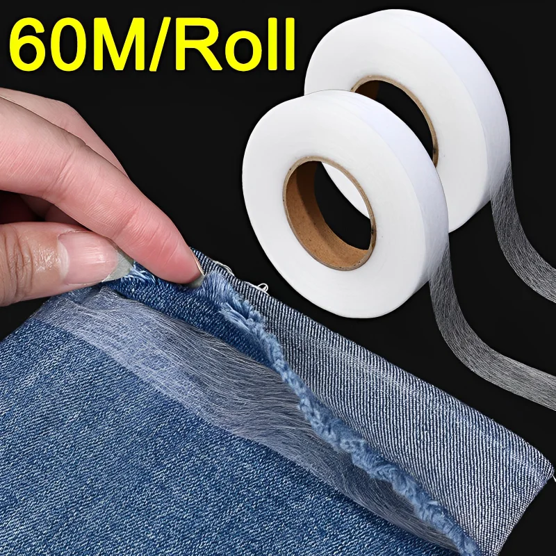 60Meters-Roll-Double-sided-Non-woven-Interlining-Adhesive-Fabric-Cloth-Iron-on-Hem-Tape ...
