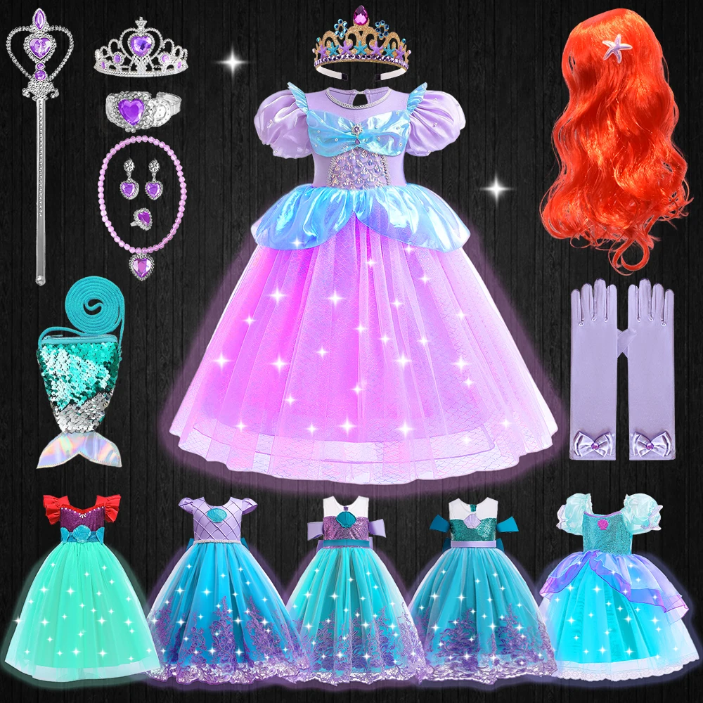 Evening-Party-Girls-LED-Lights-Princess-Ariel-Dress-New-Movies-The ...