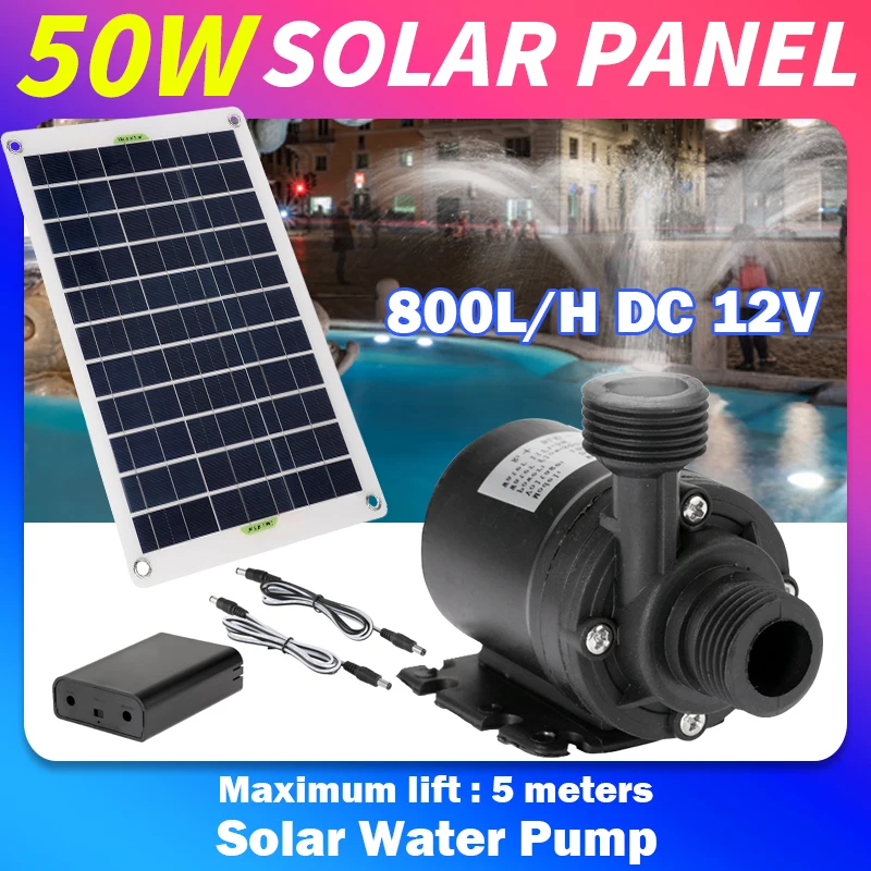 800L/H Solar Water Pump 12V Brushless 50W Solar Panel Power Storage ...