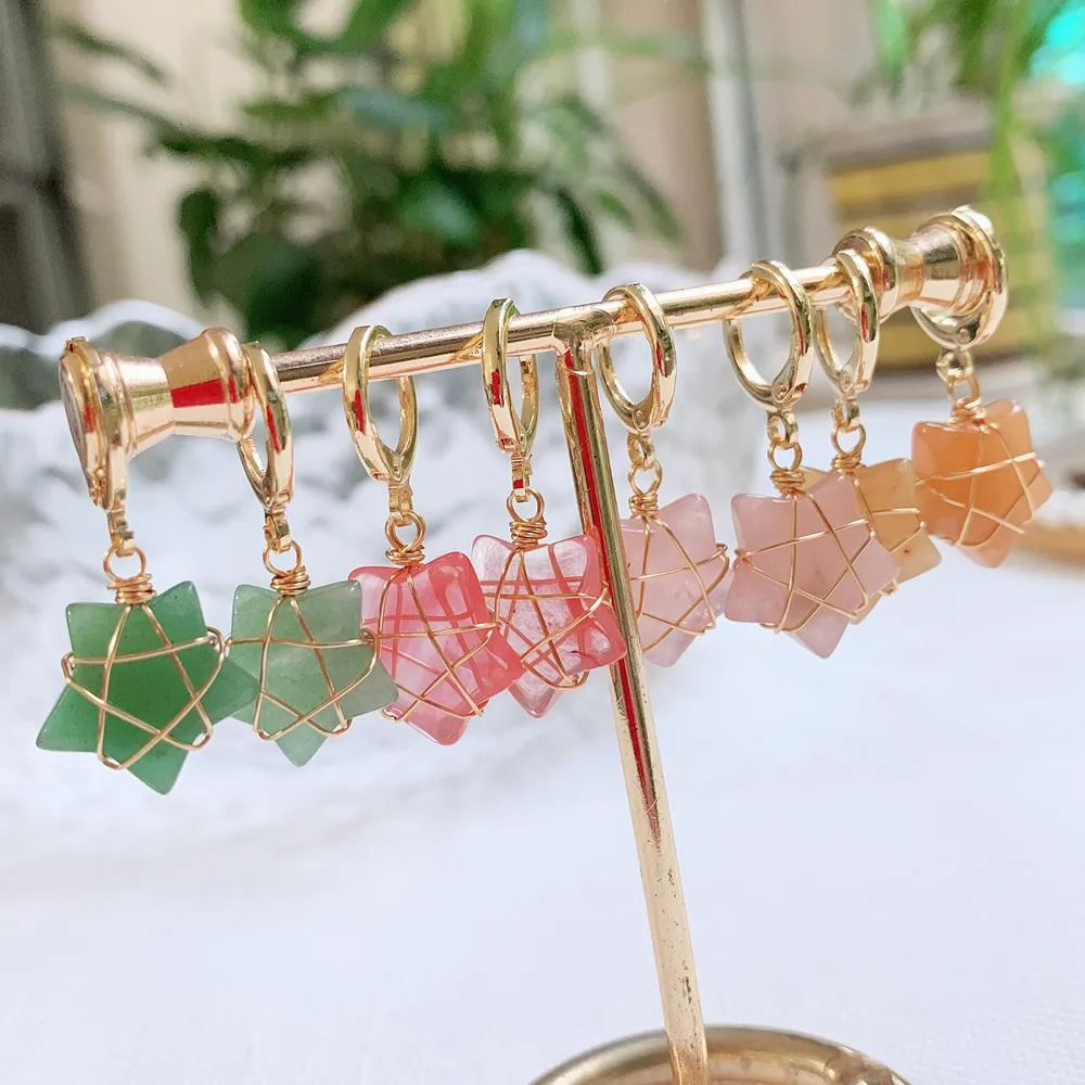 Mini Star Earrings for Women Wire Wrap Star Charm Drop Piercing Natural ...