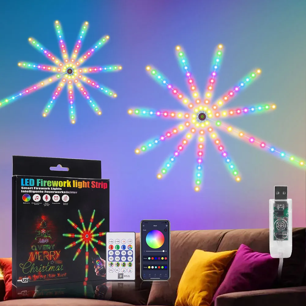 5V USB LED Firework Light String RGB WS2812 Sync Music Bluetooth APP ...