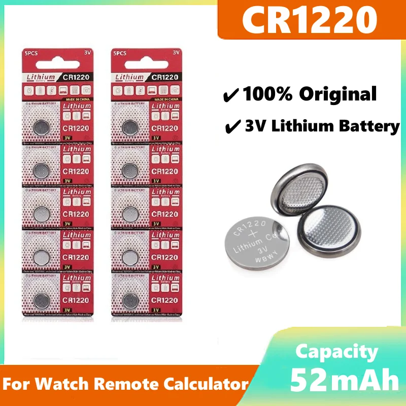 CR1220 Button Coin Cell Battery For Watch Car Remote Key ECR1220 ...