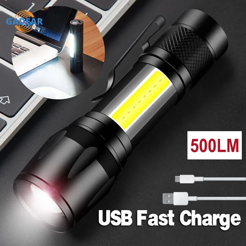 Mini LED Flashlight Portable USB Rechargeable Q5 Torch Zoomable ...