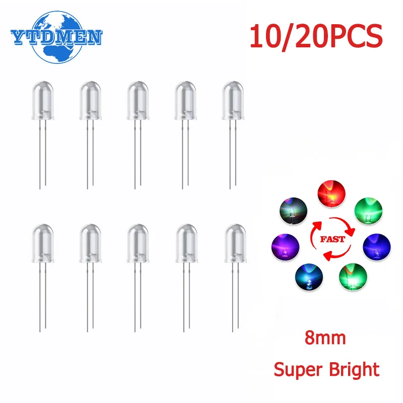 10-20PCS-8mm-LED-Diode-Super-Bright-Light-Emitting-Diodes-Multicolor ...
