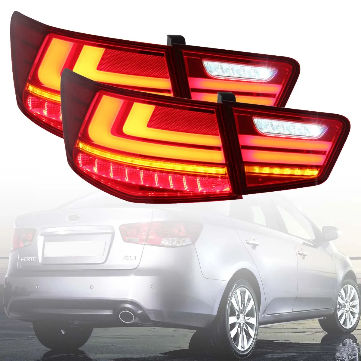 2PCS-Tail-Light-For-Kia-Cerato-Forte-2009-2012-RED-LED-Taillight-Car ...