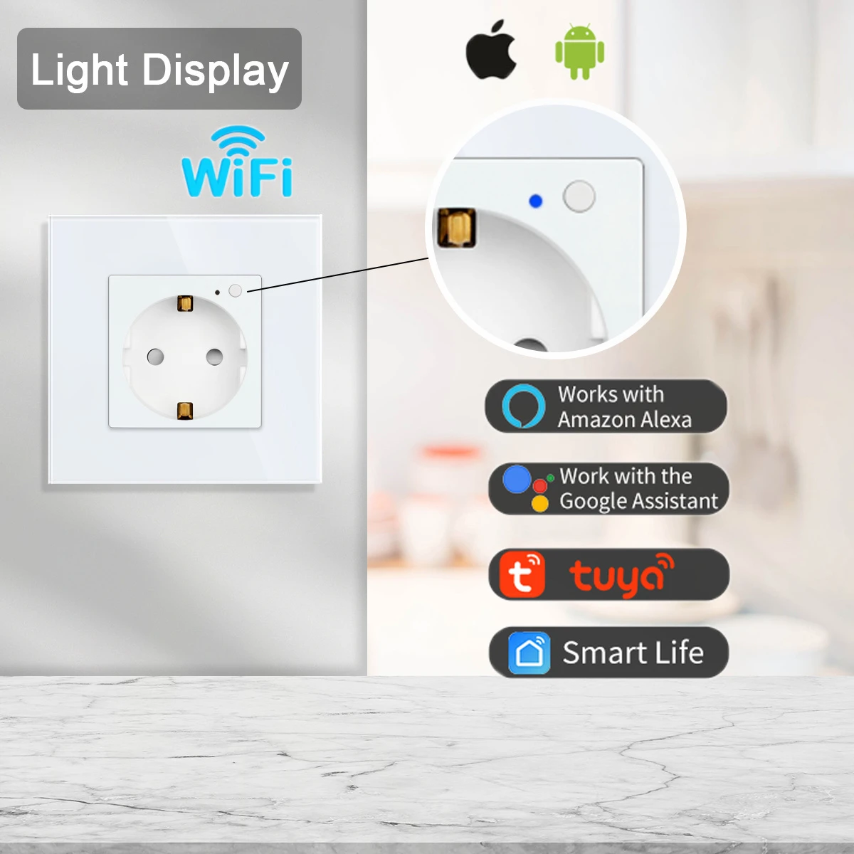 Smart Wifi Socket EU Standard Smart Wall Socket 16A 100V 240V White ...