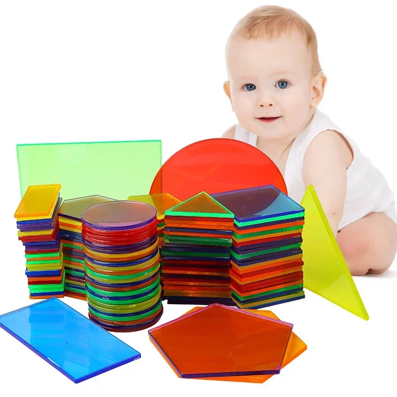 Translucent-Geometric-Puzzle-Kids-Toys-Rainbow-Blocks-Montessori-DIY ...