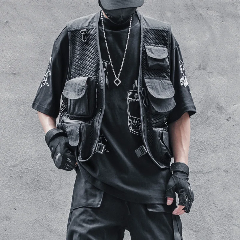 Cargo Military Hip Hop Vest Men Autumn Summer Functional Sleeveless ...