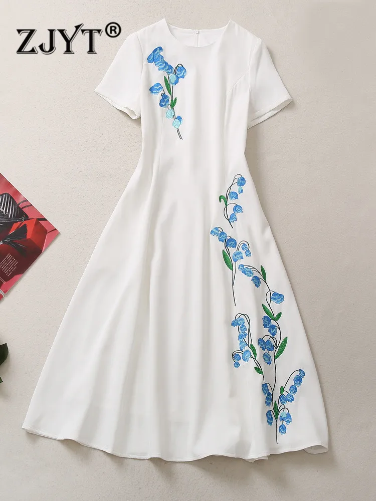 Women Dress Embroidery White | White Dress Floral Embroidery - Summer ...