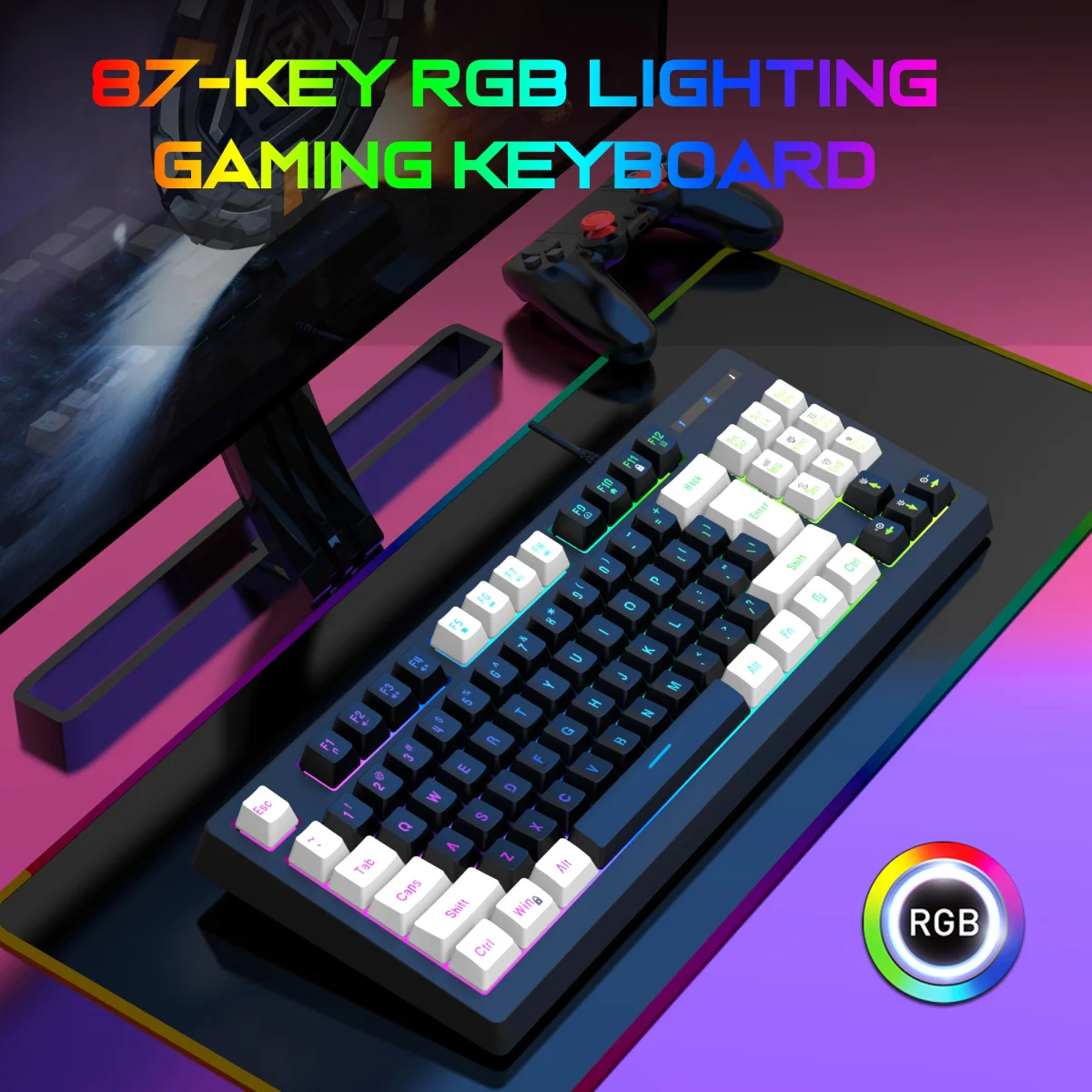 HXSJ-New-USB-Wired-Keyboard-Film-Type-87-Key-Dual-Color-Injection ...