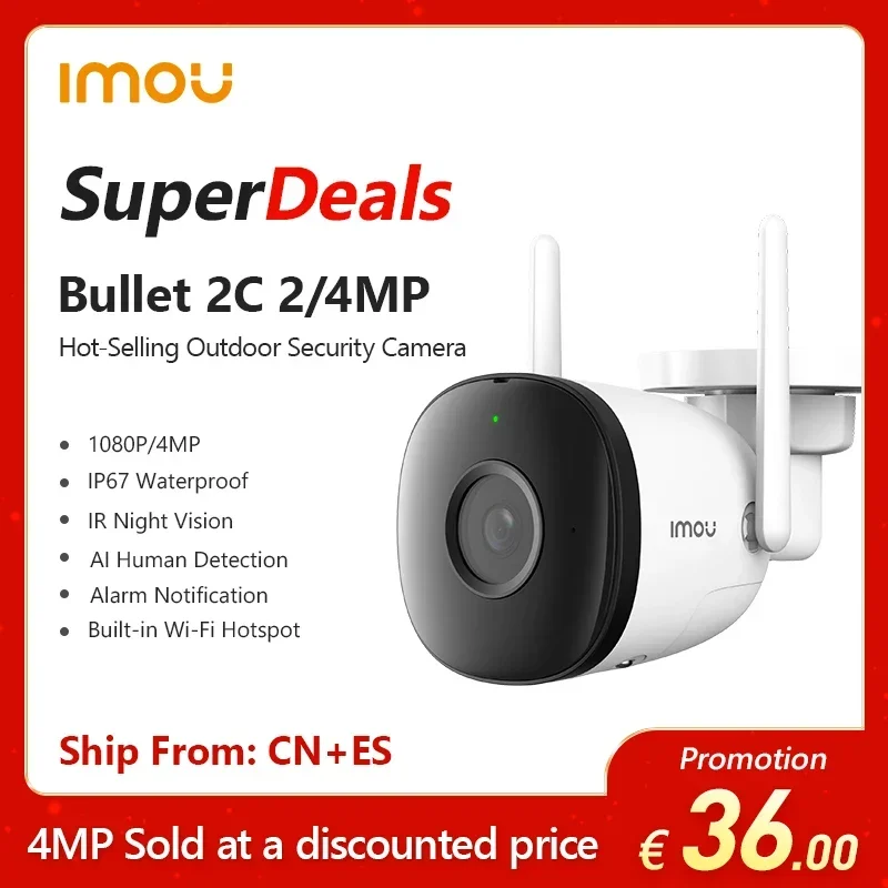 IMOU-Outdoor-Bullet-2C-4MP-Wifi-Camera-Weatherproof-AI-Human-Detection ...