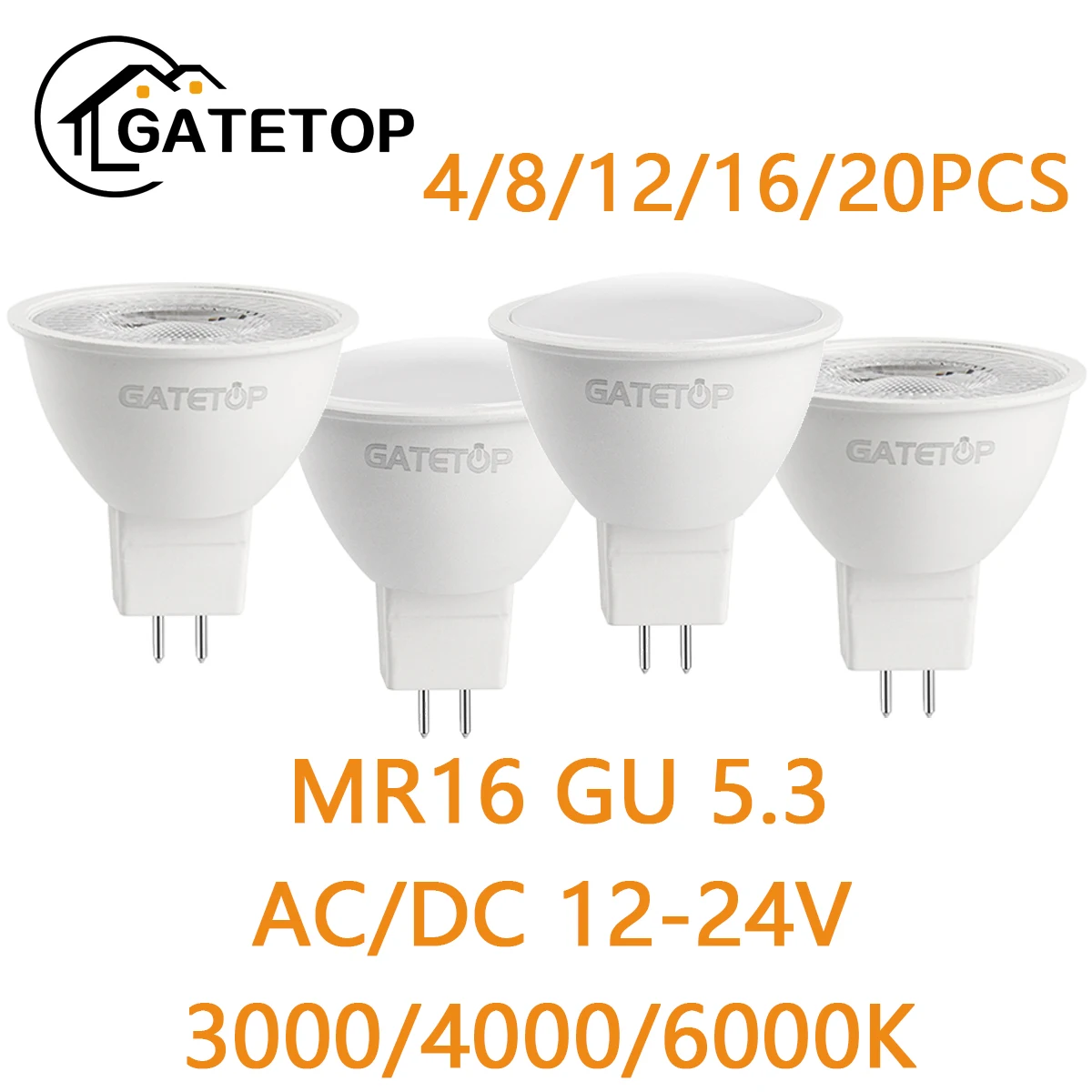 집 방 서재 거실용 GU 5.3 3000 4000 6000K, 3W 5W 6W 7W AC DC12-24V 스포트라이트 38/120 도, 4 개, 8 개, 12 개, 16 개 ...