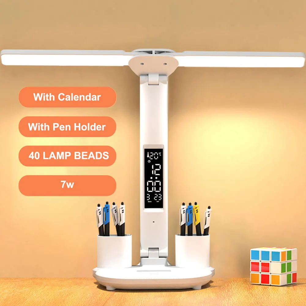LED Desk Lamp,Multifunction Table Lamp with Calendar USB Touch Night ...
