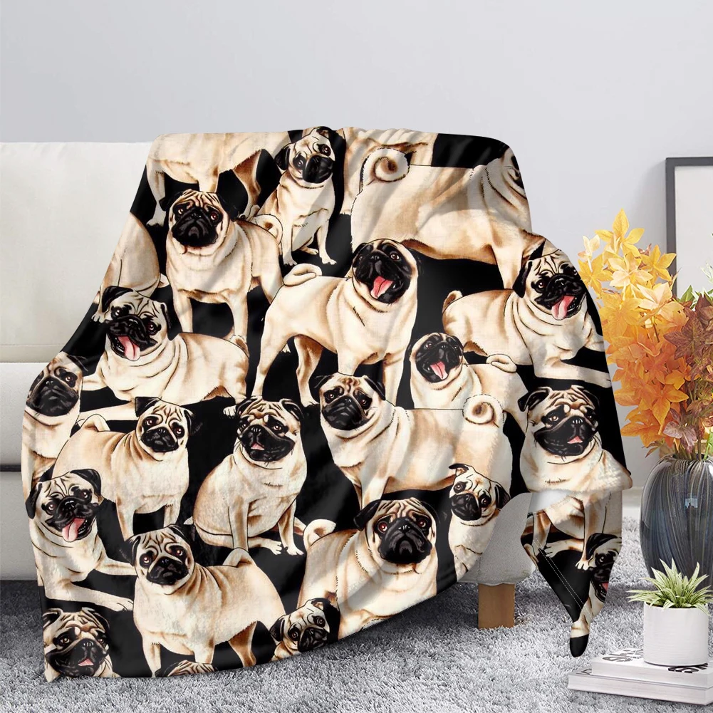 Manta-de-felpa-de-lana-divertida-para-perro-Pug-colcha-port-til-chal ...