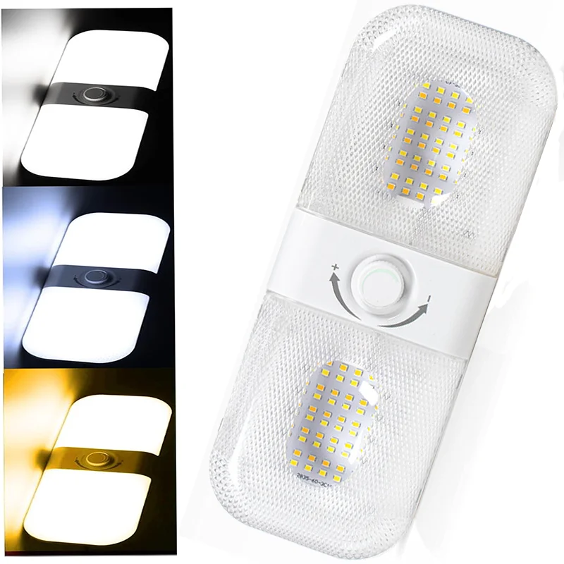 Dimmable 12V 24V LED RV Light Interior 3 Color TEM Camper Ceiling Dome ...