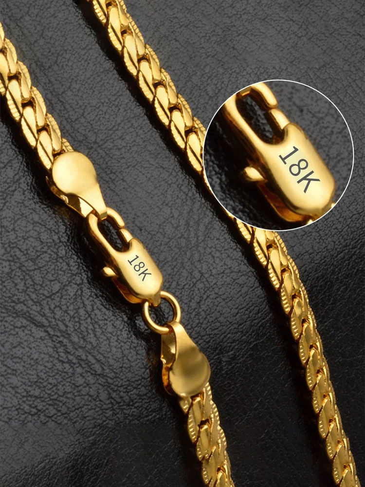 18K Gold/Silver Color 6mm Full Sideways Necklace 8/18/20/24 Inch Chain ...