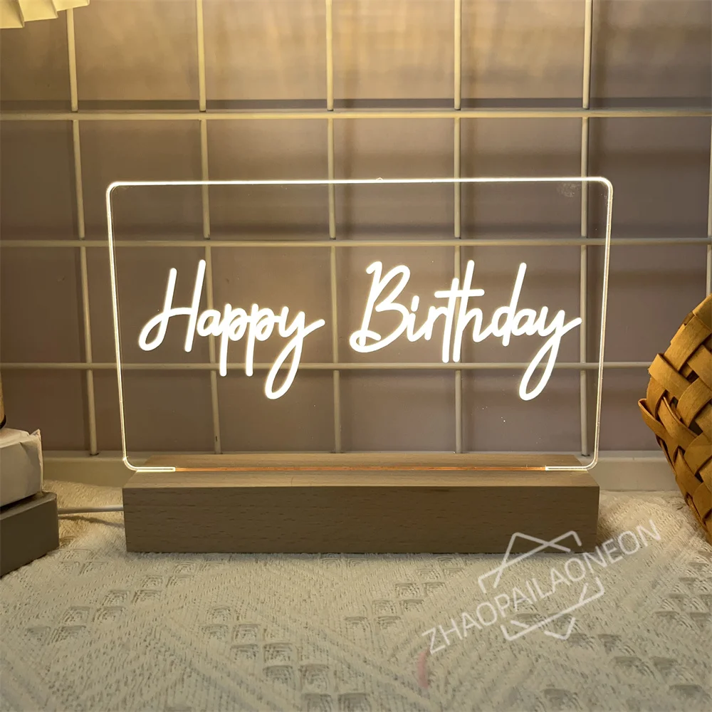 LED Neon Happy Birthday USB Powered Neon Signs Night Light 3D Wall Art ...