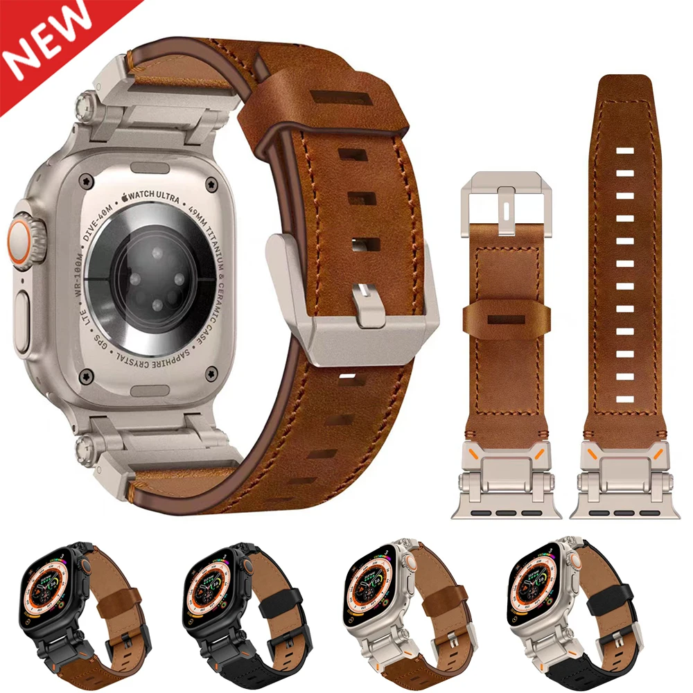 Genuine-Leather-Strap-for-Apple-Watch-Ultra-49mm-45mm-42-44mm-Luxury ...