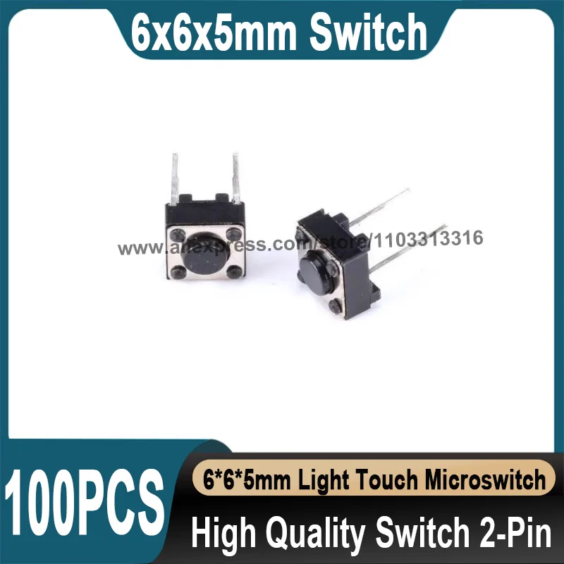 100Pcs-6x6x5mm-Micro-Switch-Touch-Switch-For-6-6-5mm-DIP-2PIN-Micro ...