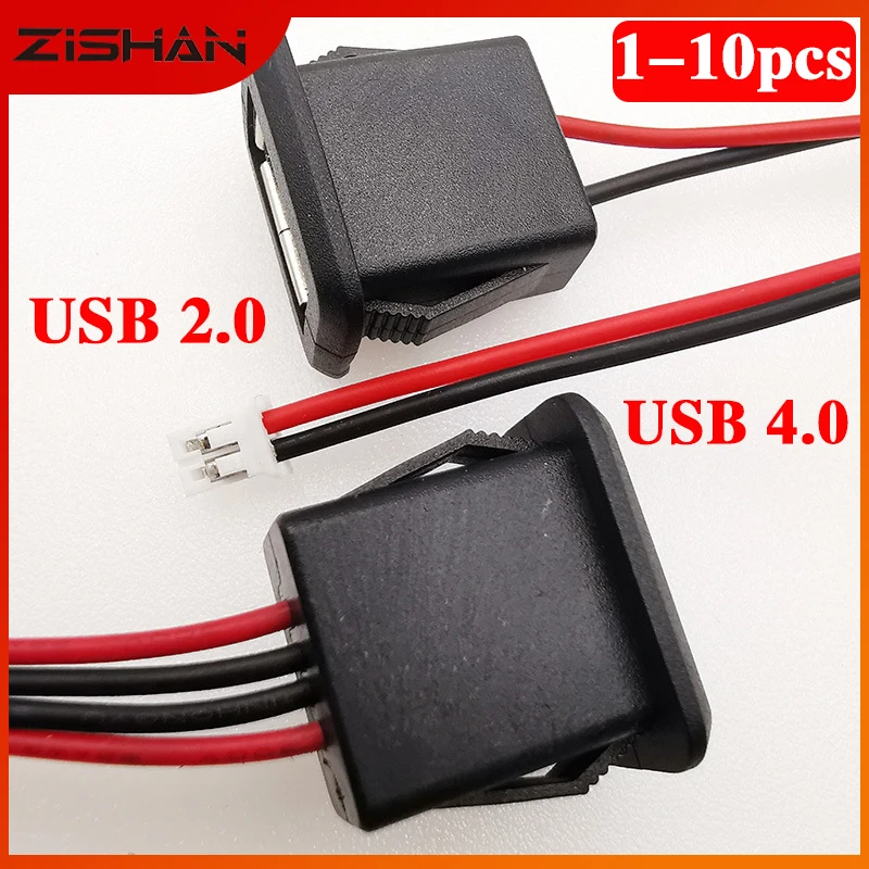 1-10pcs 2wire 4wire USB 2.0 Female Power Jack USB 2.0 Charging Port ...