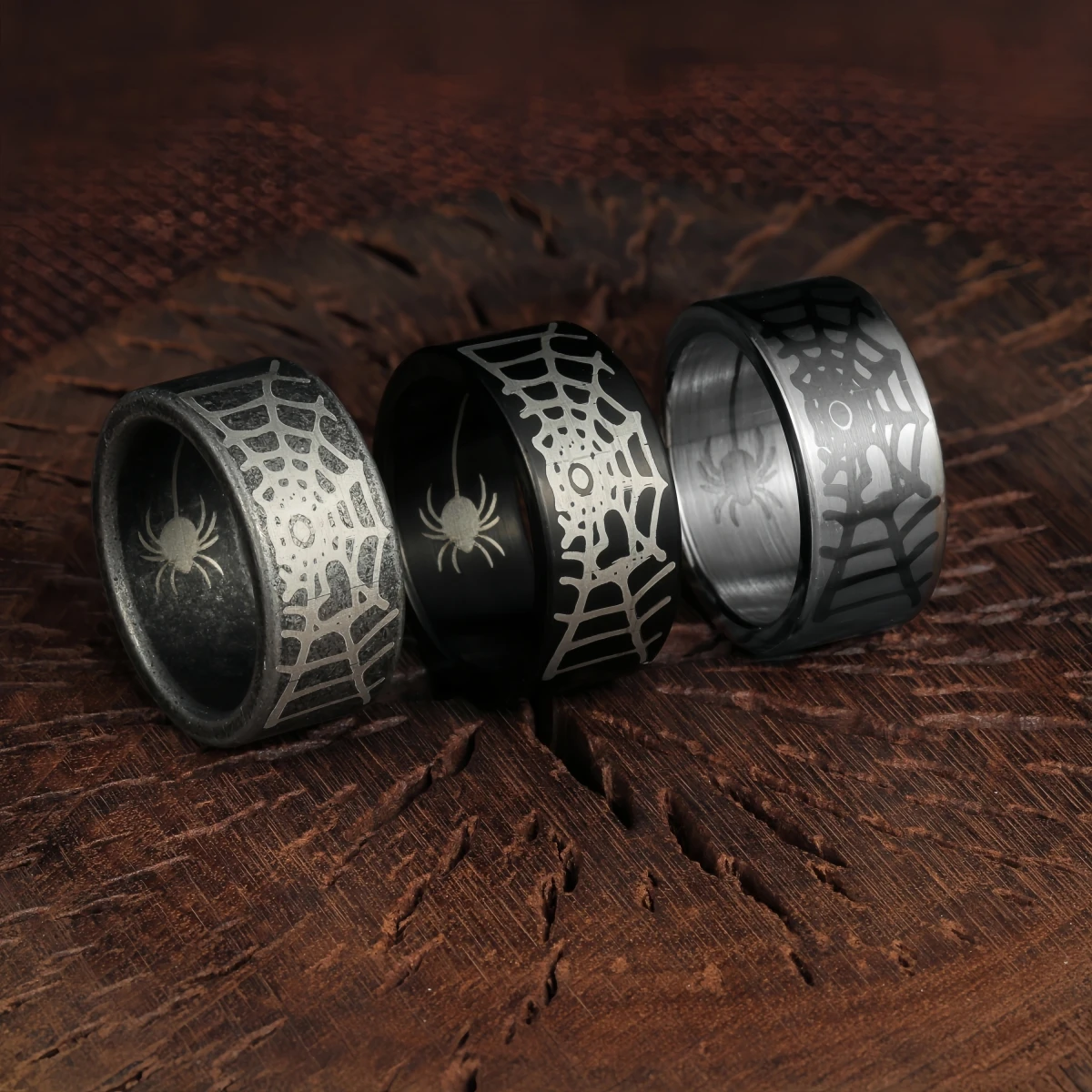 Retro Spider Web Stainless Steel Ring For Men Punk Gothic Rock Hiphop ...