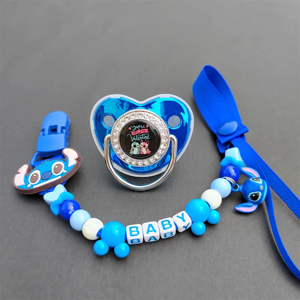 Stitch-Cartoon-Shape-Baby-Pacifier-Clip-Gold-Bling-Silicone-Nipples ...