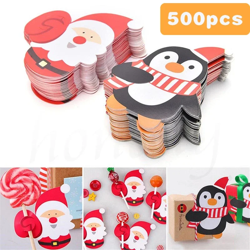 500/25x Christmas Lollipop Paper Cards Santa Claus Candy Gifts Package ...