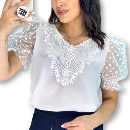 Fashion-Evangelical-Blouse-Buff-Sleeve-Tulle-Poa-Lace-Frontal-Blouse ...