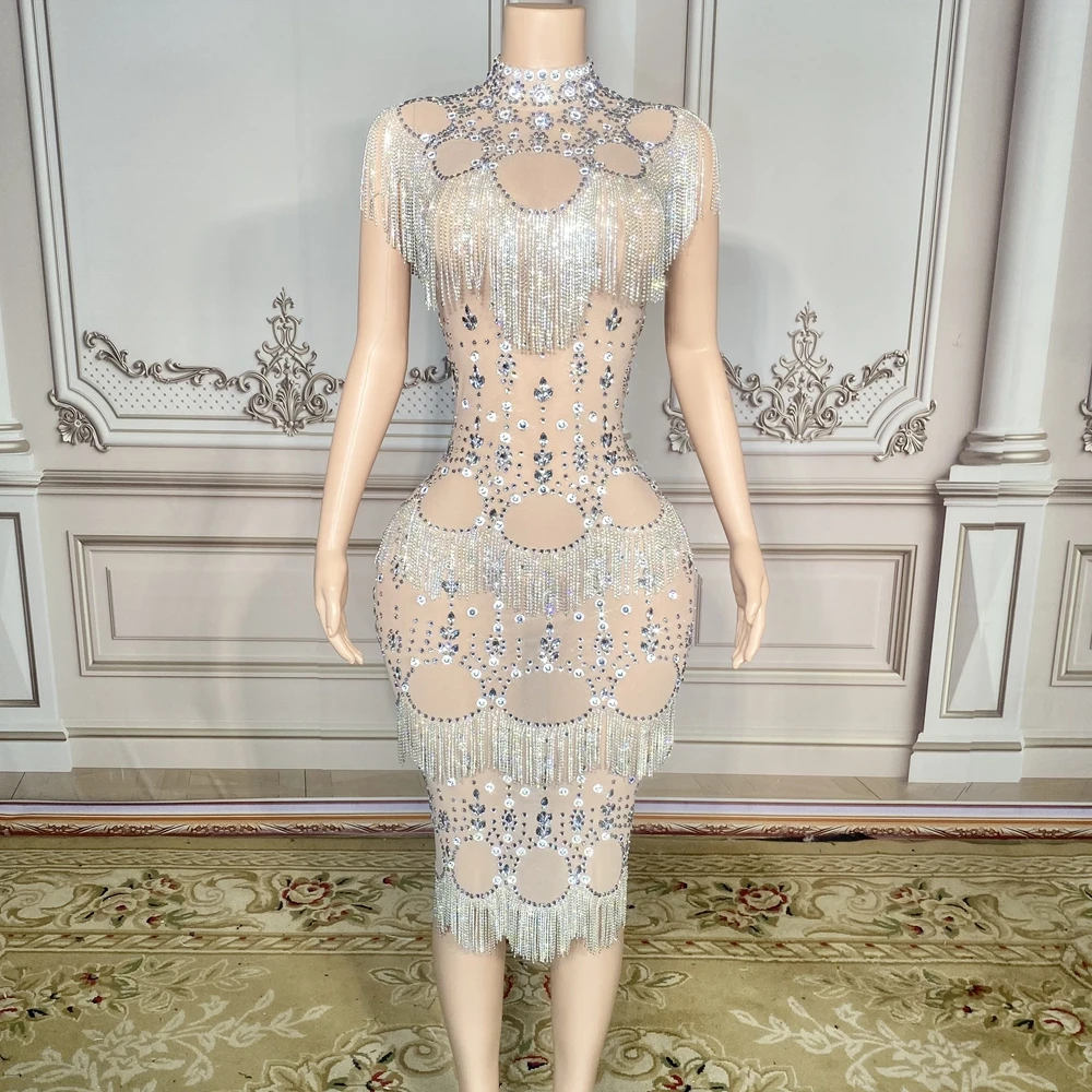 Sparkly-Rhinestones-Chains-Dress-Women-Sexy-Mesh-See-Through-Wedding ...