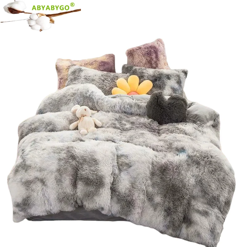 Luxury Shaggy Bedding Set Girls Winter Warm Mink Velvet Duvet Cover Set ...