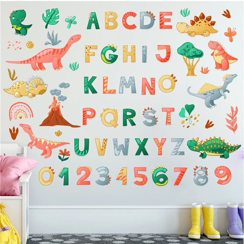 Study With Cartoon Dinosaurs Wall Stickers For Kids Room Decoration ...