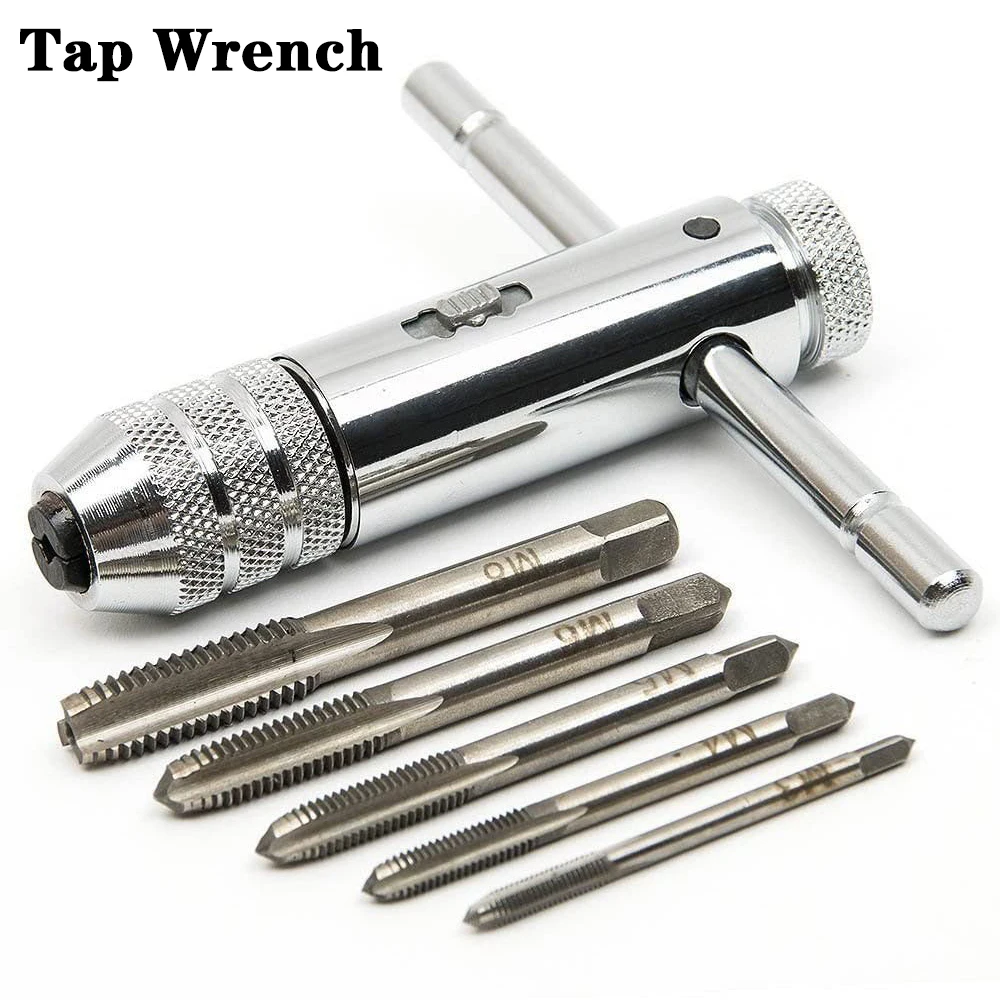 Adjustable-Silver-T-Handle-Ratchet-Tap-Holder-Wrench-with-5pcs-M3-M8 ...