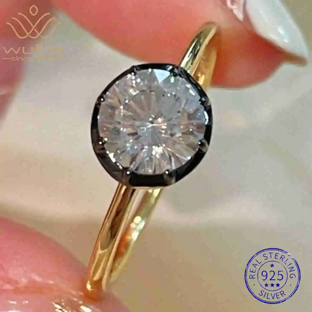 WUIHA Vintage 925 Sterling Silver 1 CT Round Cut Lab Sapphire High ...