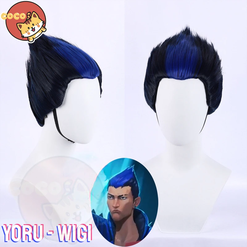 Yoru Cosplay Wig Gme Valorant Yoru Cos Wig 28cm Short Blue Mixed Black ...