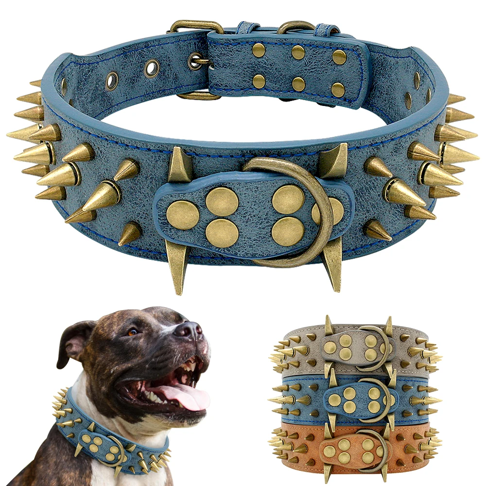 Cool-Dog-Collar-Spiked-Studded-Leather-Pet-Dog-Collars-Pitbull-Bulldog ...