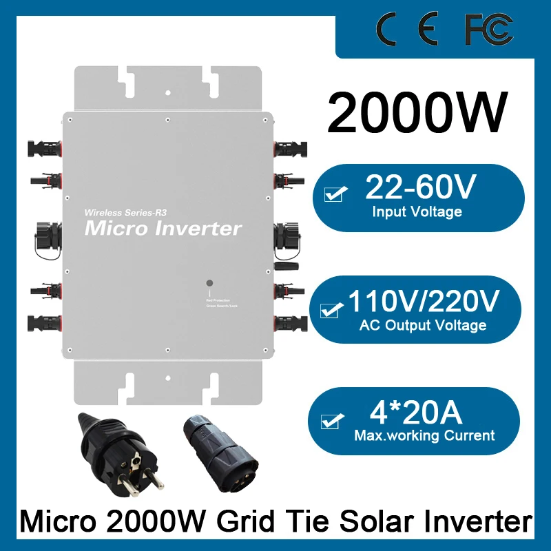 Micro Inverter 2000W 2400W Pure Sine Wave MPPT Output 110V/230VAC PV ...