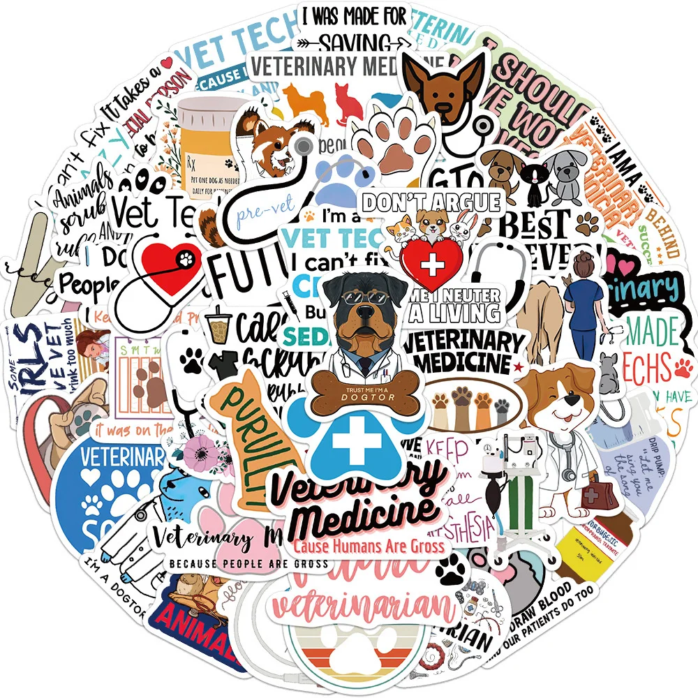 50pcs Cartoon Pet Veterinary Stickers For Laptop Scrapbook Stationery ...