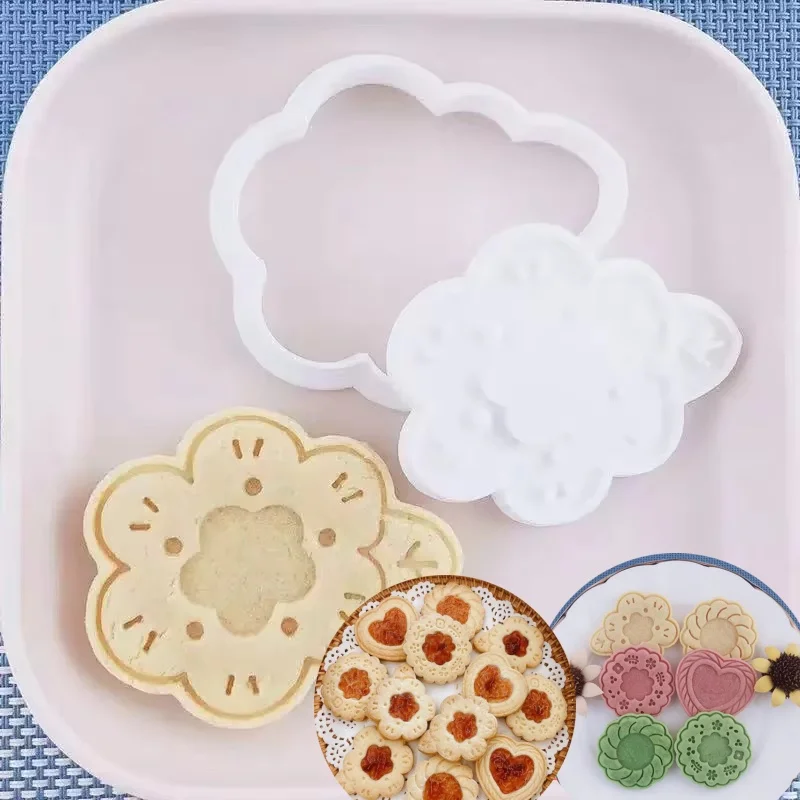 Biscuit Mould 3D Jam Sandwich Flowers Heart Cream Cookie Cutter ...